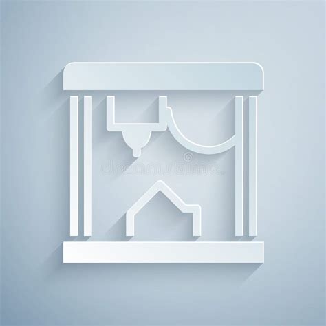 Paper Cut 3d Printer Icon Isolated On Grey Background Paper Art Style