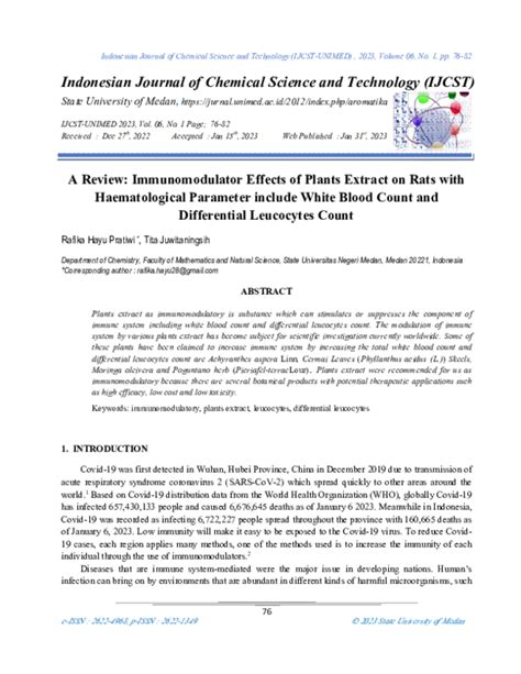 Pdf A Review Immunomodulator Effects Of Plants Extract On Rats With Haematological Parameter