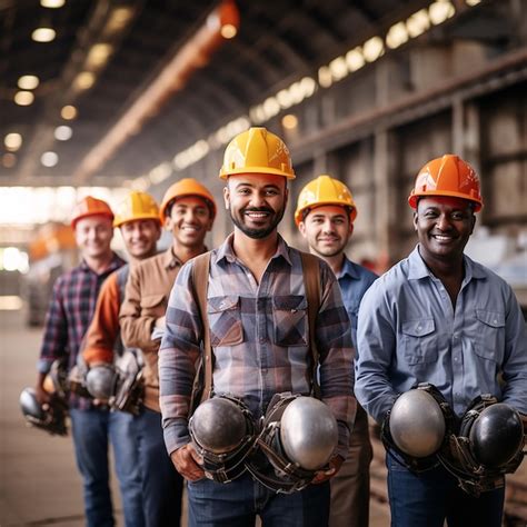 Premium Photo Collaborative Engineering Diverse Team With Helmets