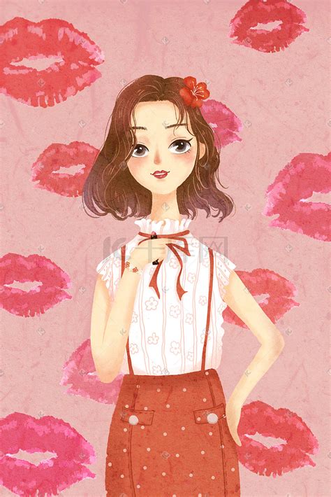 唇印口红插画 唇印口红配图 千库网