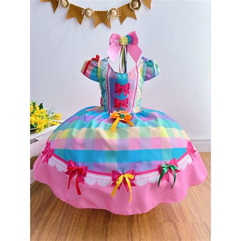 Vestido Xadrez Infantil Rosa Junino Festa Junina Caipira Quadrilha