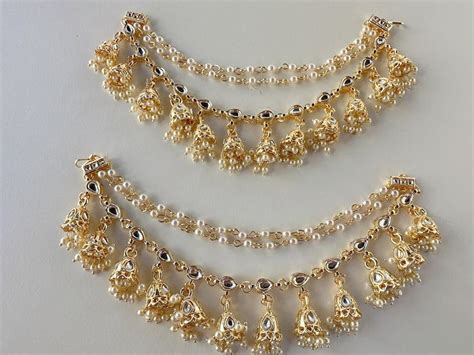 Gold Kundan Perle Jhumki Ohr Kettesahareohrring Stützkettekaan
