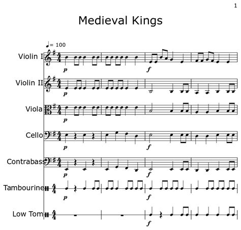 Medieval Kings Sheet Music For Violin Viola Cello Contrabass