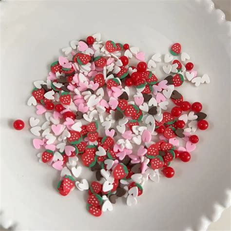 Mix Strawberry Red Beads Heart Polymer Slice Hot Clay Sprinkles For