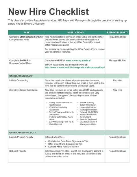 Orientation Checklist Template Word