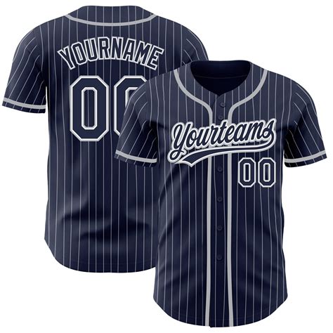 Custom Pinstripe Baseball Jersey Navy White Gray Authentic Fansidea