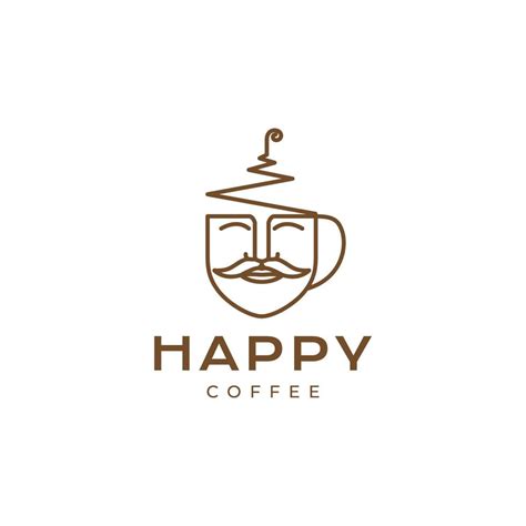 Coffee Ciup With Face Man Mustache Line Logo Design Vector 14563674