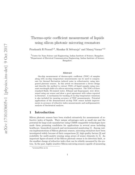 Pdf Thermo Optic Coefficient Measurement Of Liquids Using Silicon Photonic Microring Resonators