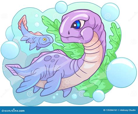 Prehistoric Dinosaur Plesiosaurus Coloring Book Funny Illustration