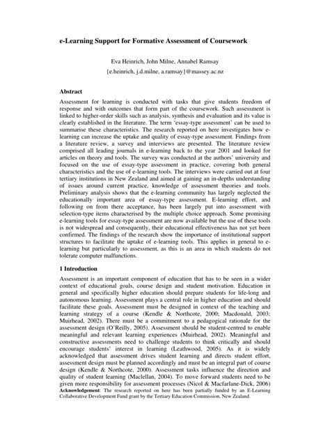 Pdf E Learning Support For Formative Assessment Of Coursework