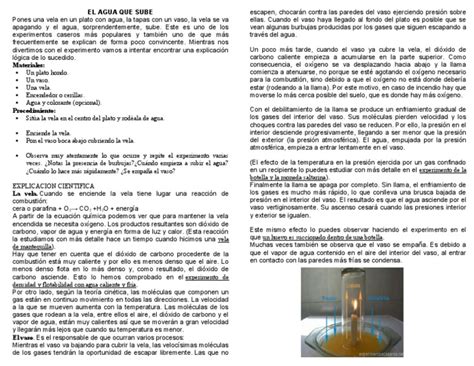 Experimento 2 El Agua Que Sube Pdf Gases Dióxido De Carbono