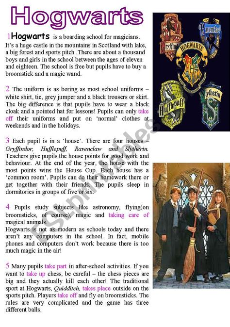 Hogwarts School Esl Worksheet By Mousaann