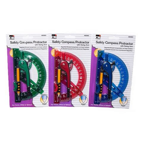 Compass Safety And 6 Swing Arm Protractor Assorted Colors Pack Of 12
