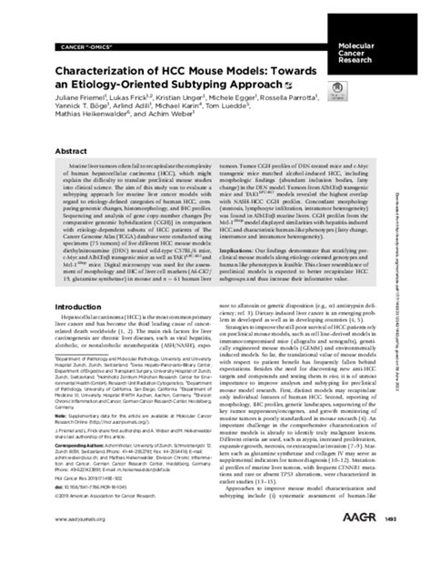 Pdf Characterization Of Hcc Mouse Models Towards An Etiology Oriented Subtyping Approach