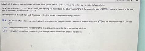 Solved Solve The Following Problem Using Two Variables And A Chegg