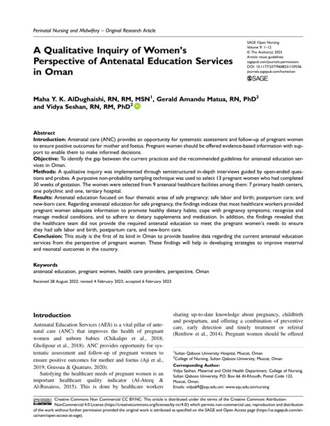 Pdf A Qualitative Inquiry Of Womens Perspective Of Antenatal Education Services In Oman