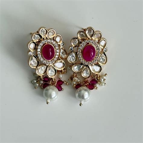 Royal Rose Ruby Kundan Pearl Earrings Vinnis Jewelry