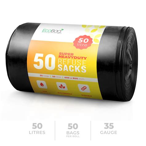 Ecobag 50 Pack Extra Strong Heavy Duty Refuse Sacks Recyclable Bin