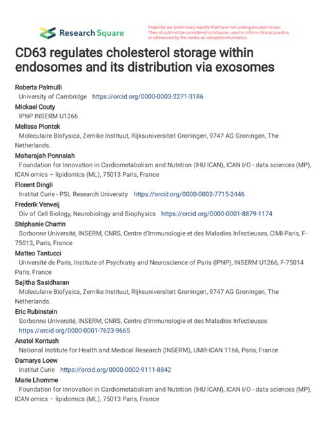 Pdf Cd63 Regulates Cholesterol Storage Within Endosomes And Its