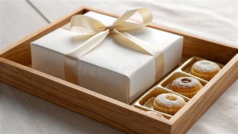 Elegant Dessert Box Featuring Assorted Pastries And A T Box Stock