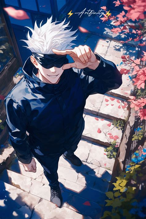 Gojo Satoru Walking With Flowers Jojo Satoru Wallpaper Jujutsu