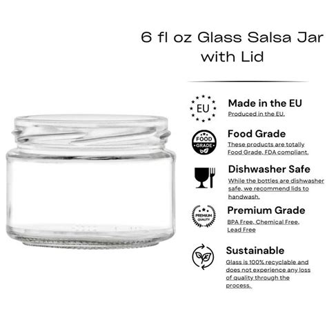 6 Fl Oz Glass Salsa Jar With Lid Straight Sided Glass Jars