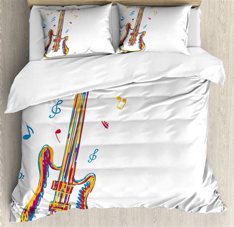 Music Duvet Cover Set Doodle Style Illustration Of Guitar Instrument