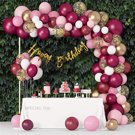 Buy 63 Pcs Burdy Pink Balloons Birthday Decoration Kit