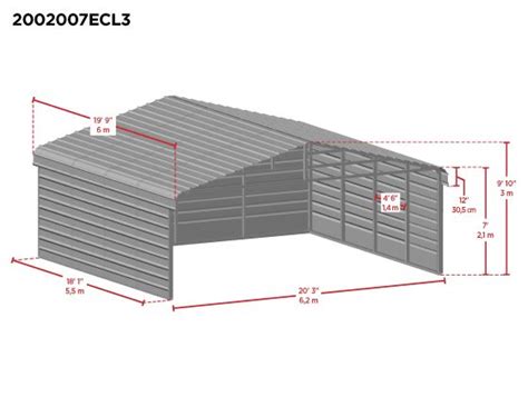 Arrow 3 Sided 20x20x7 Steel Carport Kit Cph202007ecl3