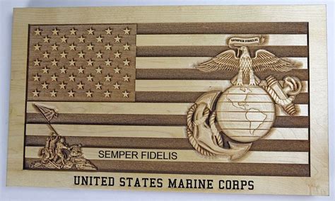 Personalized Usmc Marine Corps Flag Plaque In Solid Maple Or Cherry