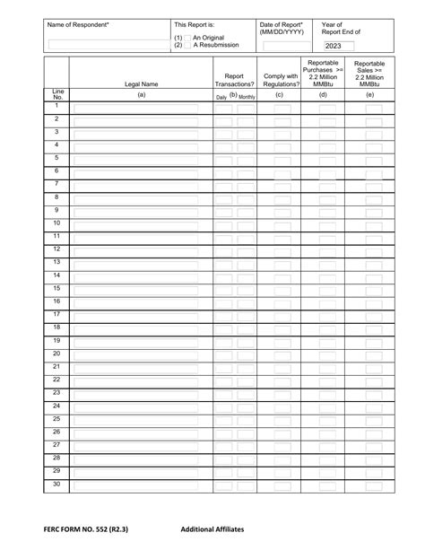 Ferc Form 552 Download Fillable Pdf Or Fill Online Annual Report Of Natural Gas Transactions