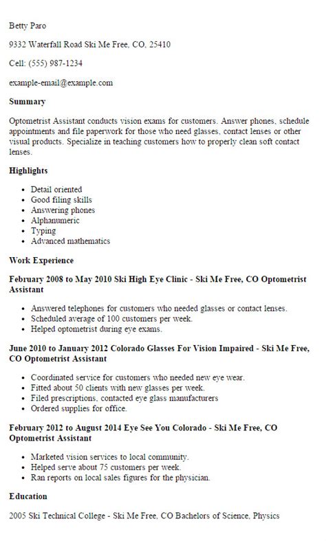 Cover Letter For Optometric Assistant Doctor Office Resume Williamson