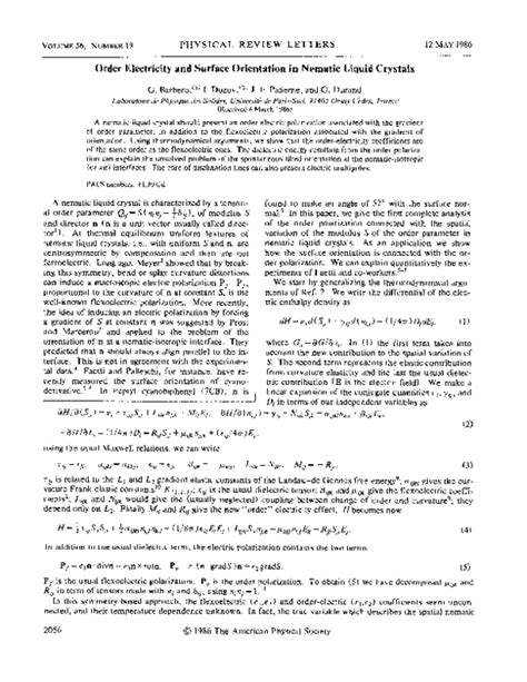 Pdf Order Electricity And Surface Orientation In Nematic Liquid Crystals