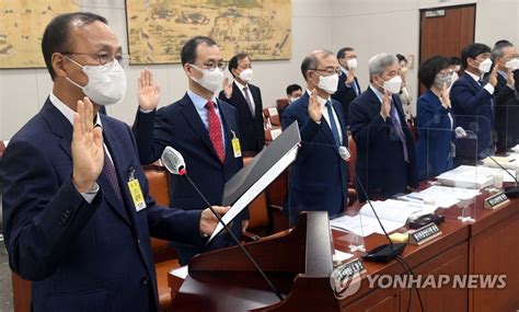 증인선서하는 이영호 동북아역사재단 이사장 연합뉴스 증인선서하는 이영호 동북아역사재단 이사장 연합뉴스