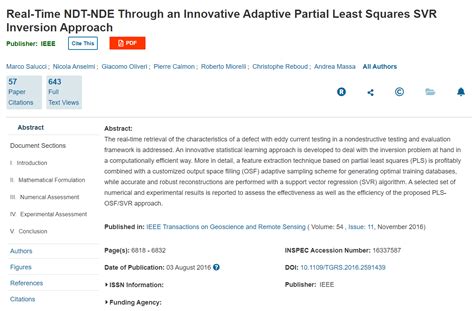 Real Time Ndt Nde Through An Innovative Adaptive Partial Least Squares