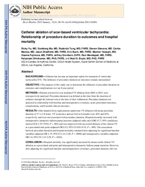 Pdf Catheter Ablation Of Scar Based Ventricular Tachycardia