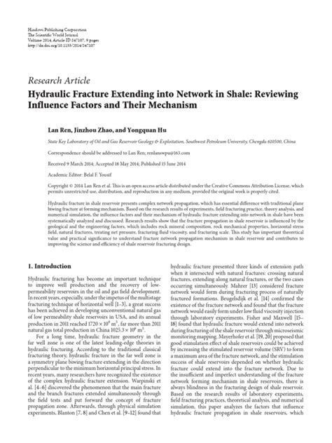2014 Lan Ren Hydraulic Fracture Extending Into Network In Shale Reviewing Hydraulic Fracture