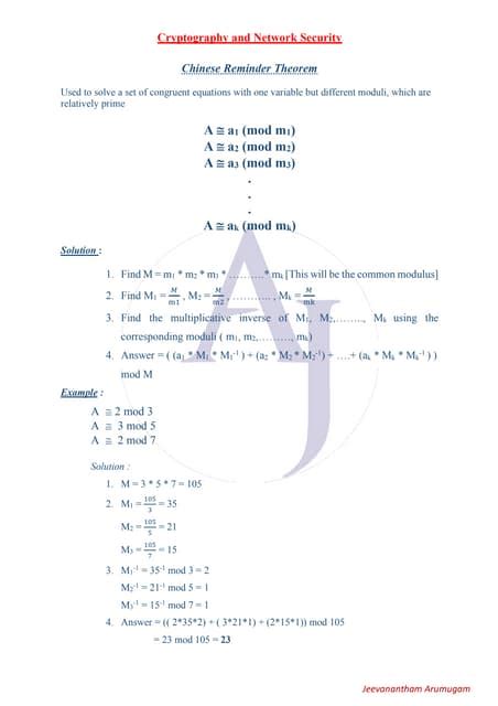 Chinese Reminder Theorem Pdf
