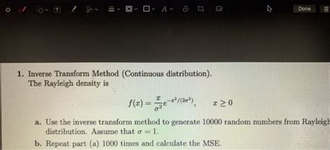 Solved A Done 1 Inverse Transform Method Continuous