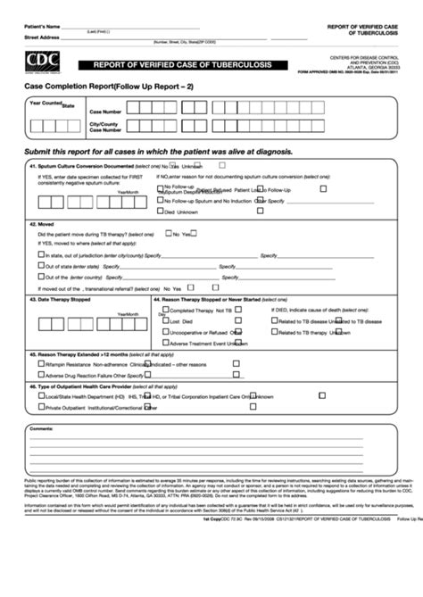 Form Cdc 729c Report Of Verified Case Of Tuberculosis Printable Pdf