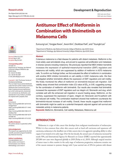 Pdf Antitumor Effect Of Metformin In Combination With Binimetinib On Melanoma Cells