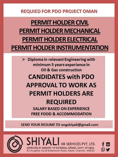 Permit Holder Jobs In Oman Pdo Project