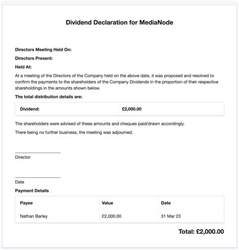 Dividend Certificate Template