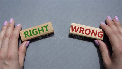 Right Or Wrong Symbol Concept Word Right Or Wrong On Wooden Blocks