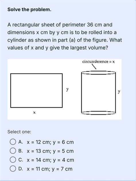 Solve The Problem A Rectangular Sheet Of Perimeter 36 Cm And Dimensions