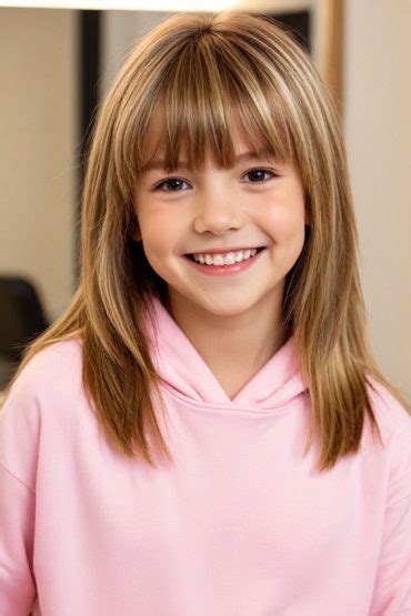 Straight Layered Haircut With Bangs For 10 Year Old Girls