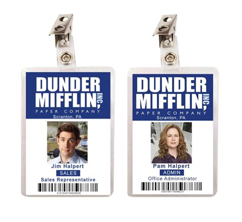 The Office Pam Halpert Jim Halpert Dunder Mifflin Set Of ID Badges