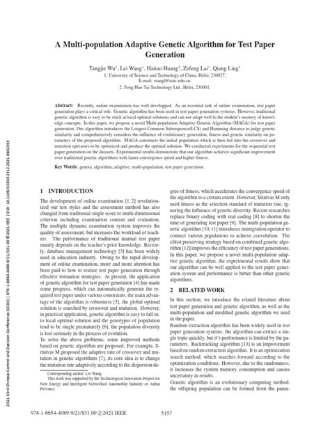a multi population adaptive genetic algorithm for test paper generation