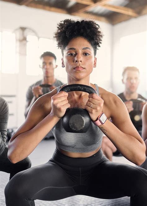 Kettlebell Fitness And Black Woman Gym Personal Trainer With Sport