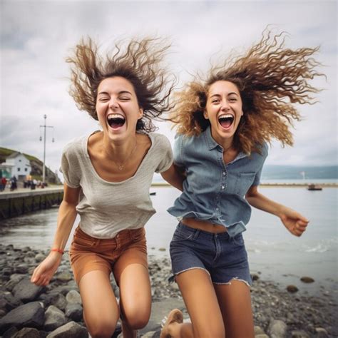 Premium Ai Image Friends Having Fun By The Sea Side